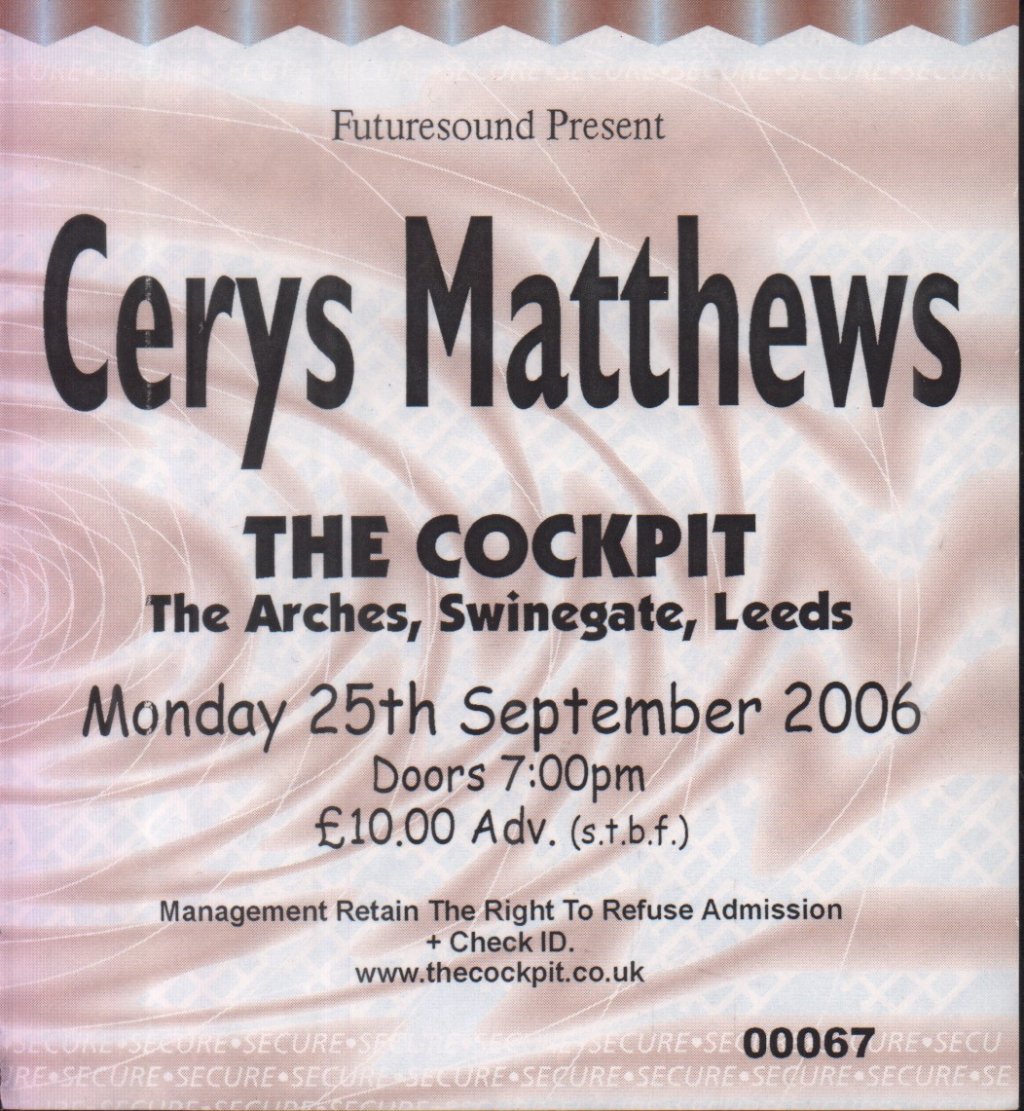 Cerys Matthews - leeds cockpit 25th september 2006 - Ticket – Vinyl Tap