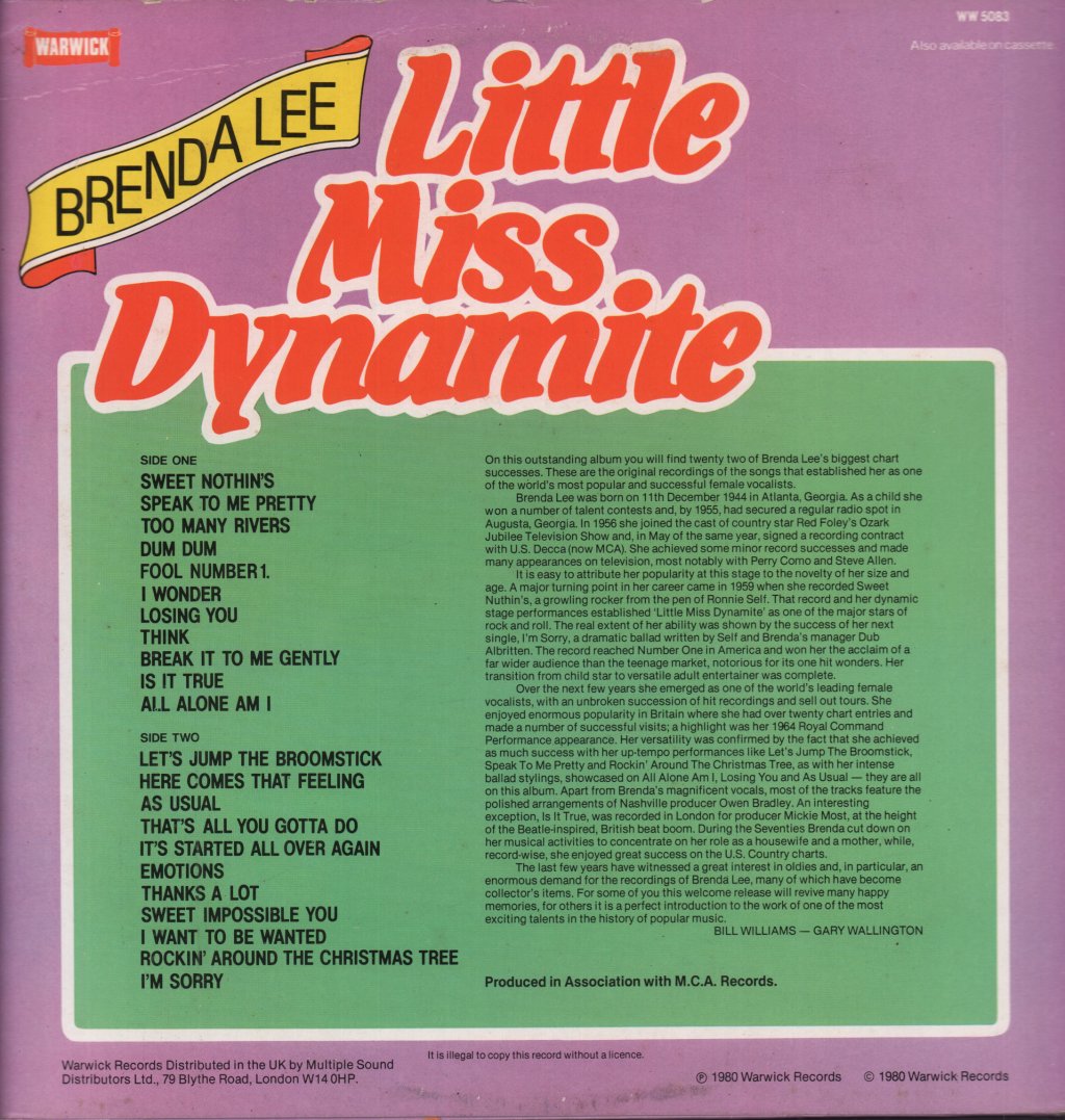 Brenda Lee - Little Miss Dynamite - Lp – Vinyl Tap