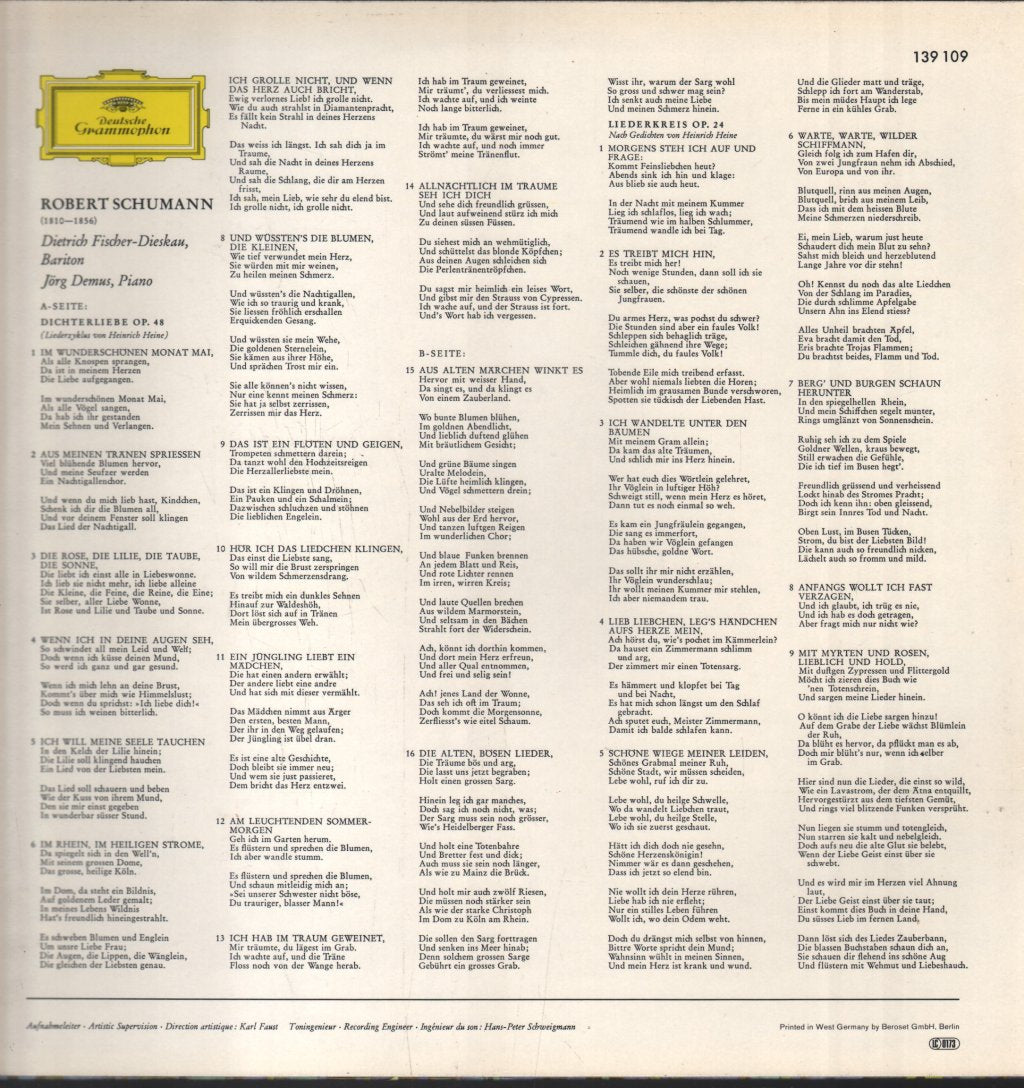 Dietrich Fischer-Dieskau / Jorg Demus - Robert Schumann - Dichterliebe ...