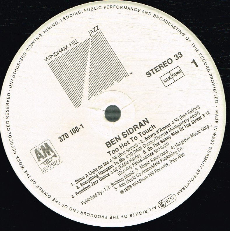 Ben Sidran - Too Hot To Touch - Lp – Vinyl Tap