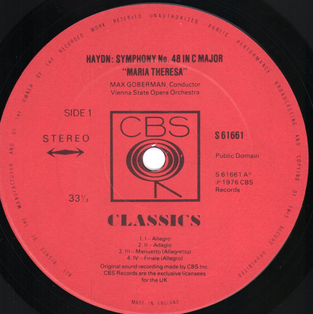 Max Goberman / Vienna State Opera Orchestra - Haydn - Symphony No. 48 ...