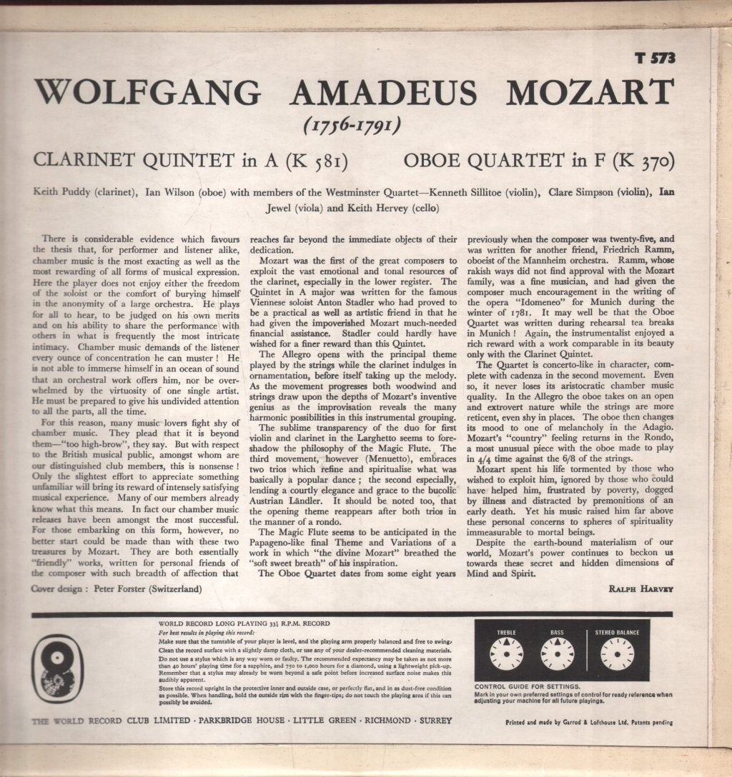 Westminster Quartet / Keith Puddy / Ian Wilson - Mozart - Clarinet Qui ...