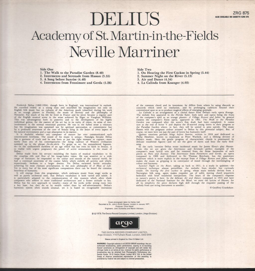 Neville Marriner / Academy Of St. Martin In The Fields - Delius - Walk ...