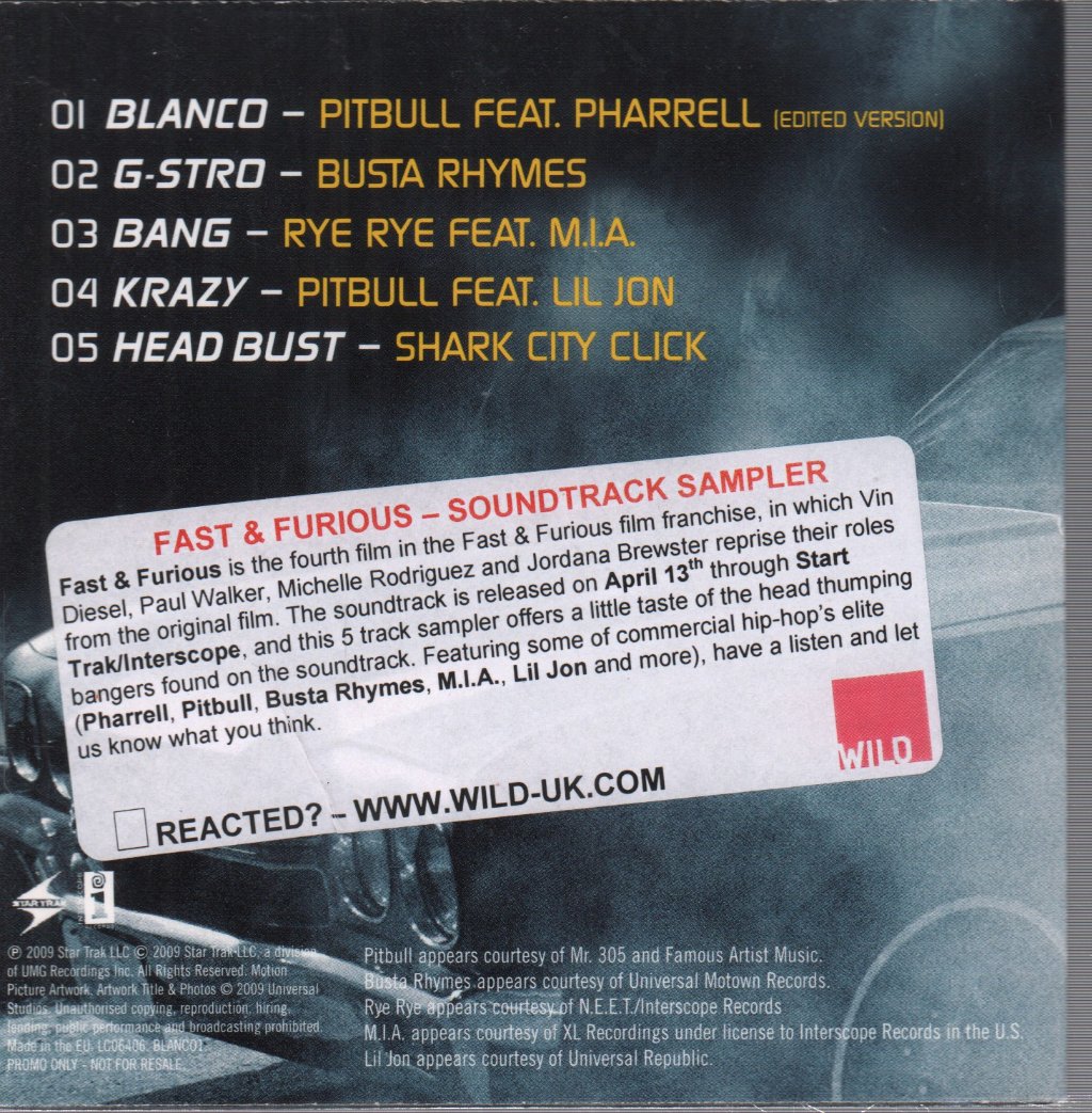 Fast and Furious - Original Motion Picture Soundtrack Sampler - Cd ...