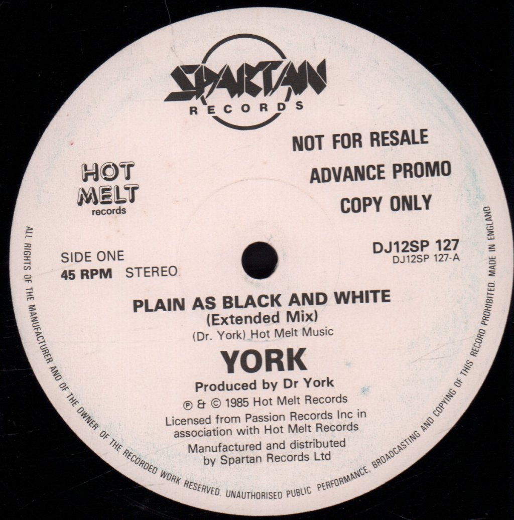 York (80'S Pop) - Plain As Black And White - 12 Inch – Vinyl Tap