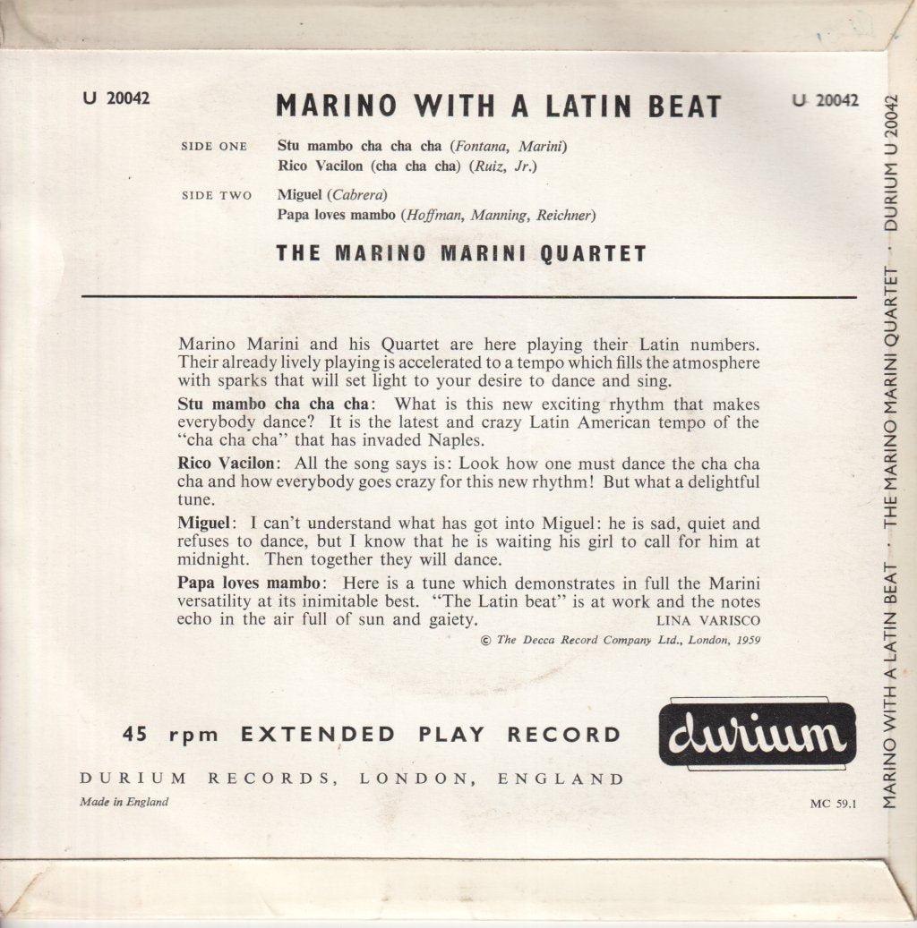 Marino Marini Quartet - Marino With A Latin Beat - 7 Inch – Vinyl Tap