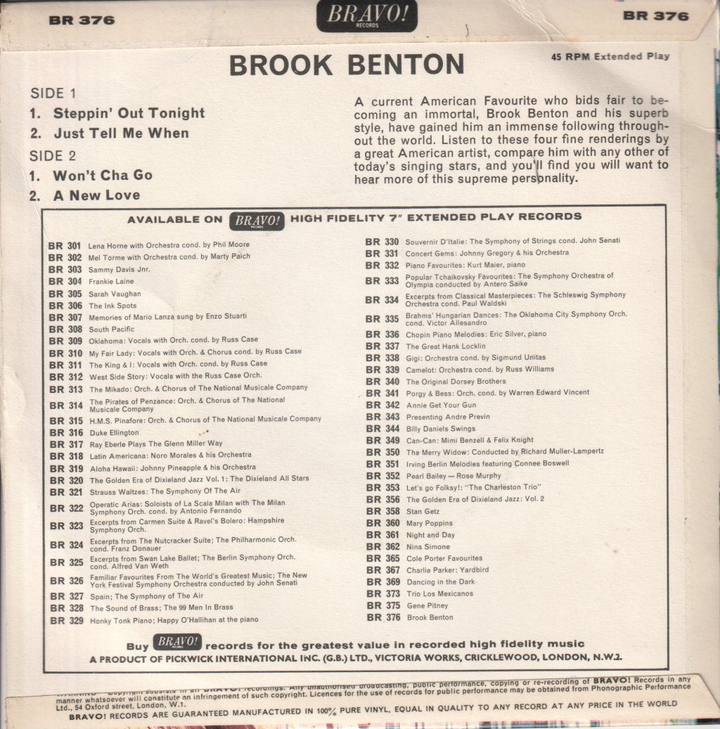 Brook Benton - Steppin Out Tonight - 7 Inch – Vinyl Tap