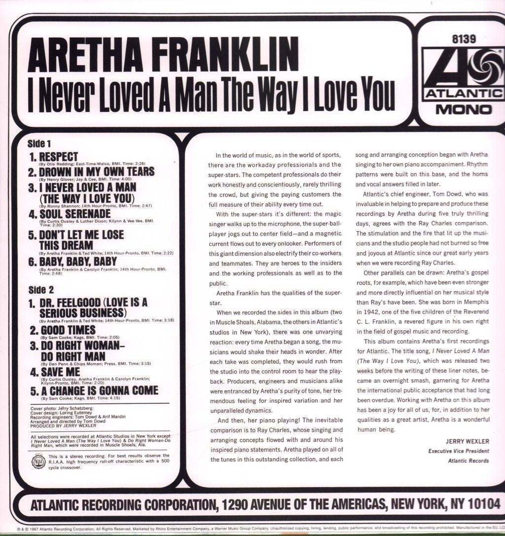 Aretha Franklin - I Never Loved A Man The Way I Love You - Lp – Vinyl Tap