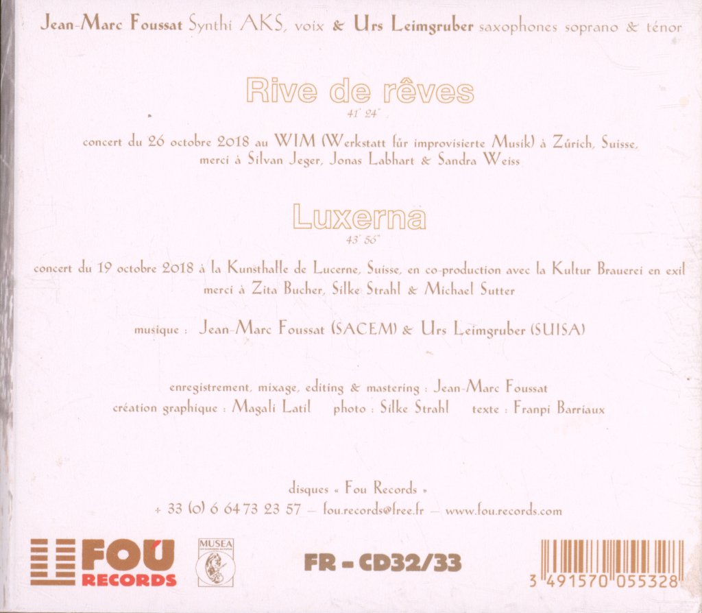 Urs Leimgruber & Jean-Marc Foussat - Face To Face - Double Cd – Vinyl Tap