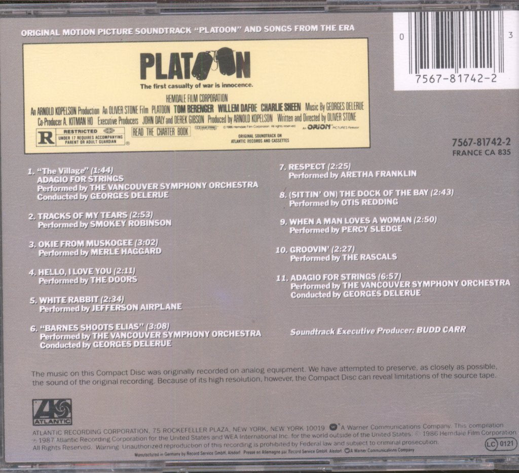 Various Artists - Platoon (Original Motion Picture Soundtrack And Song ...