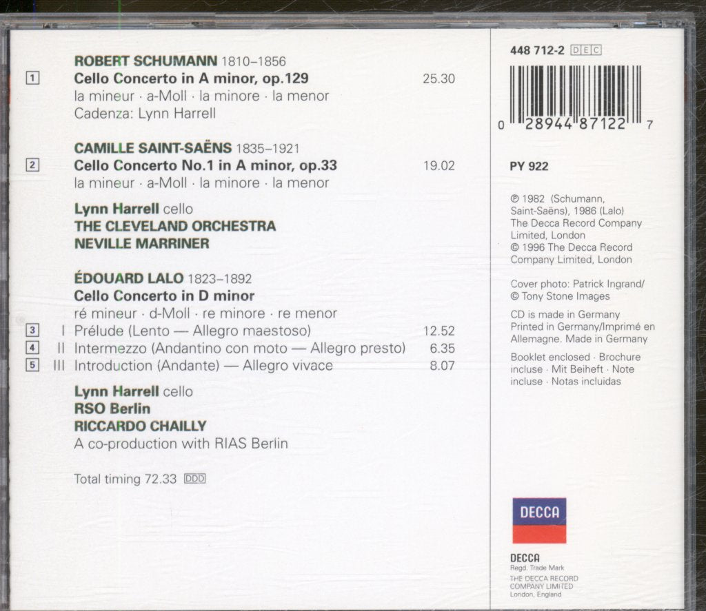 Lynn Harrell - Schumann / Saint-Saens / Lalo - Cello Concertos - Cd ...