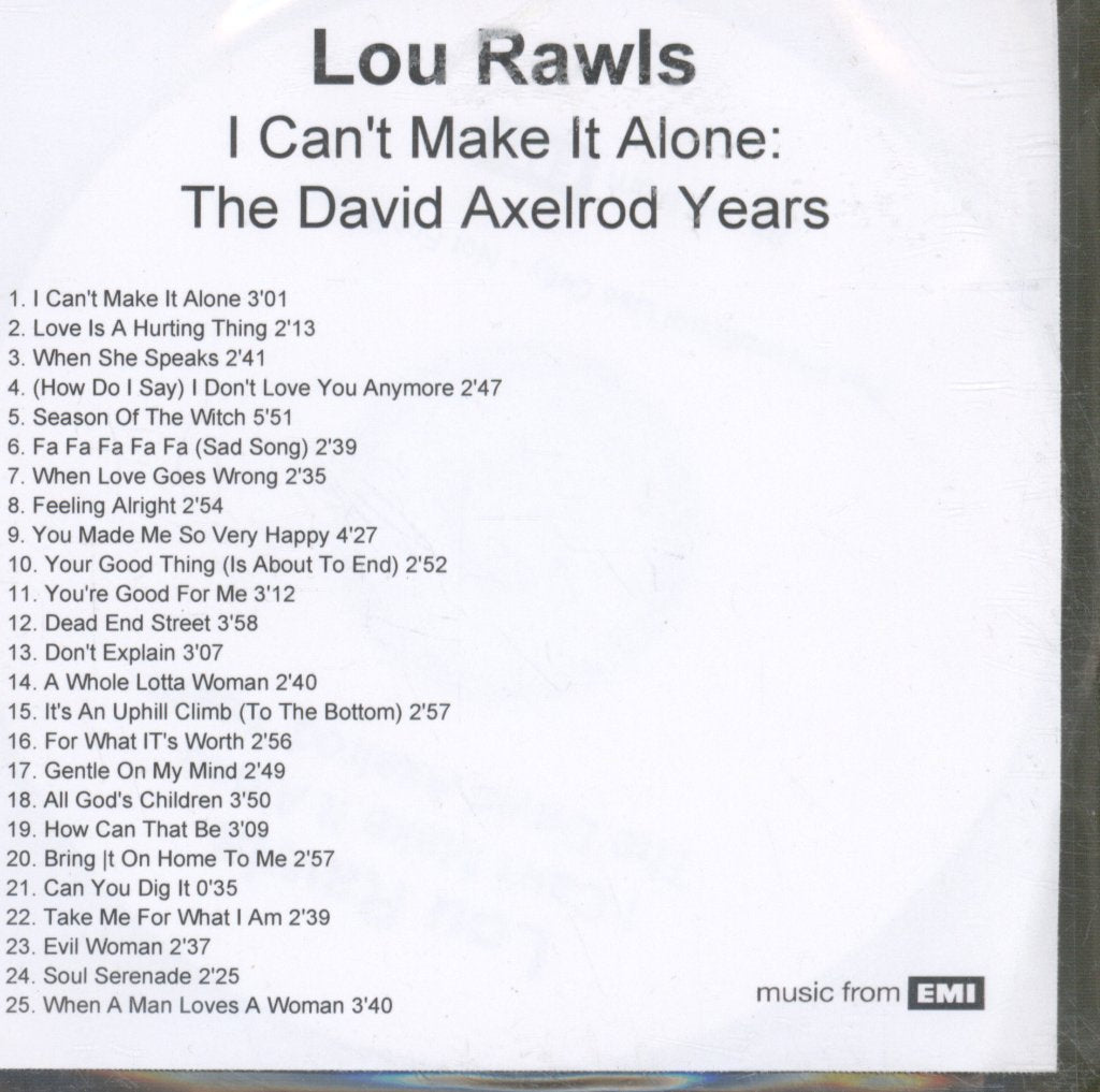 Lou Rawls - I Can't Make It Alone: The Axelrod Years - Cdr – Vinyl Tap