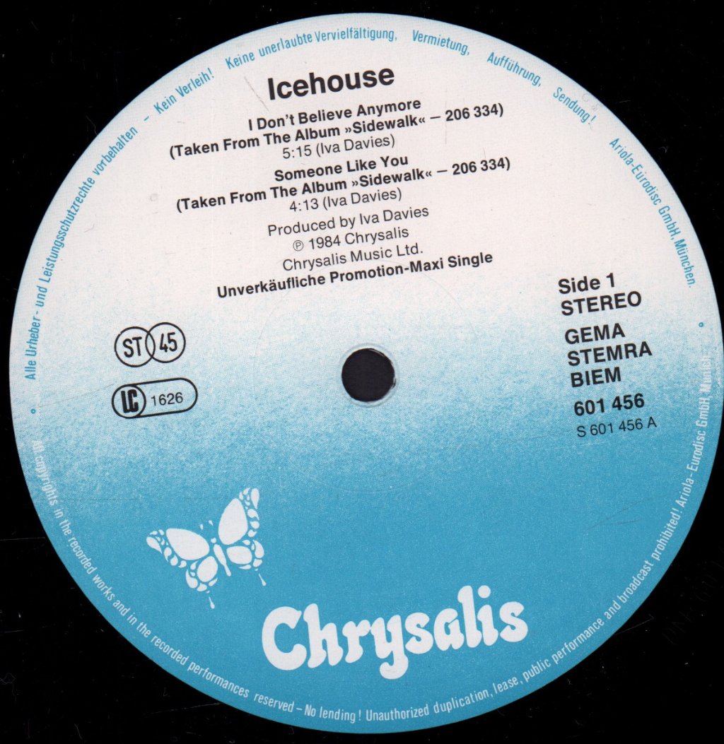 Icehouse - Special Radio-Cuts Taken From The Album Sidewalk - 12 Inch ...