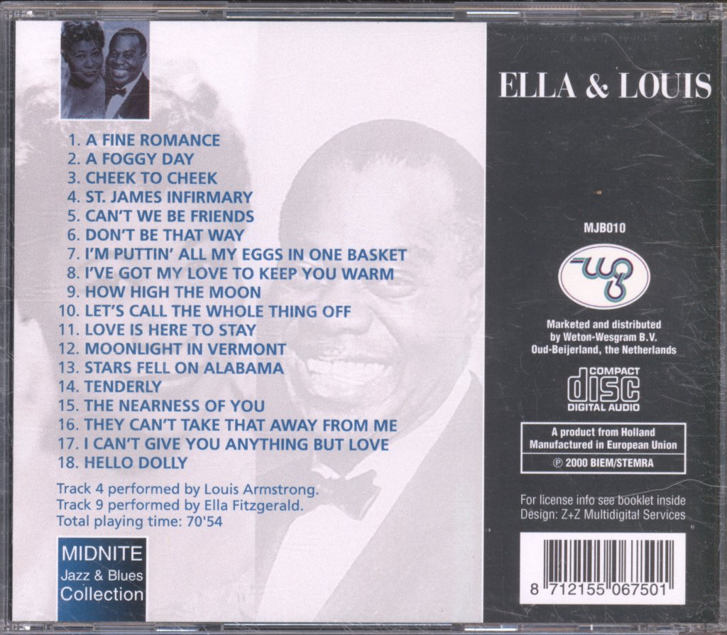 Ella Fitzgerald And Louis Armstrong - Cheek To Cheek - Cd – Vinyl Tap