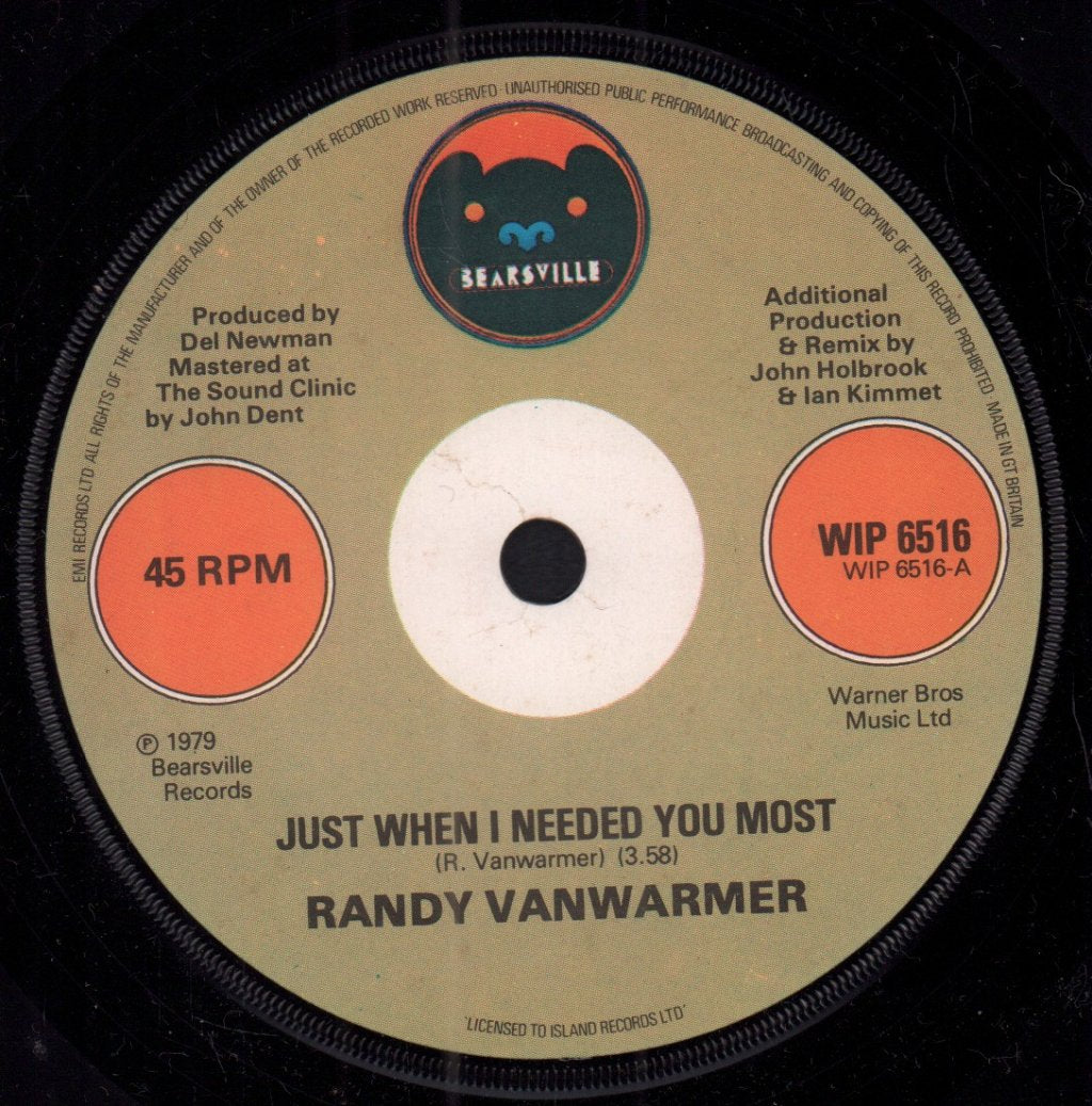 Randy Vanwarmer - Just When I Needed You Most - 7 Inch – Vinyl Tap