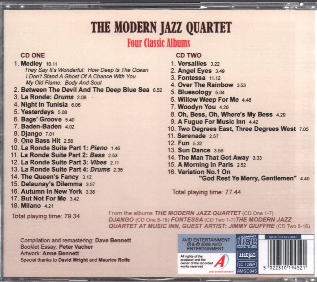 Modern Jazz Quartet - Four Classic Albums - Double Cd – Vinyl Tap