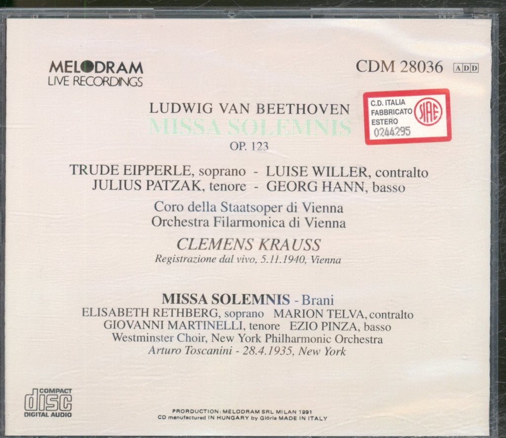 Clemens Krauss - Beethoven - Missa Solemnis Op. 123 - Double Cd – Vinyl Tap
