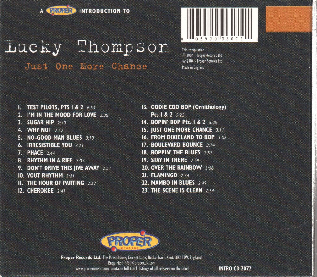 Lucky Thompson - Just One More Chance - Cd – Vinyl Tap