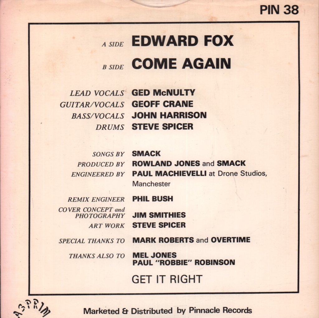 Smack (Uk Group) - Edward Fox - 7 Inch – Vinyl Tap