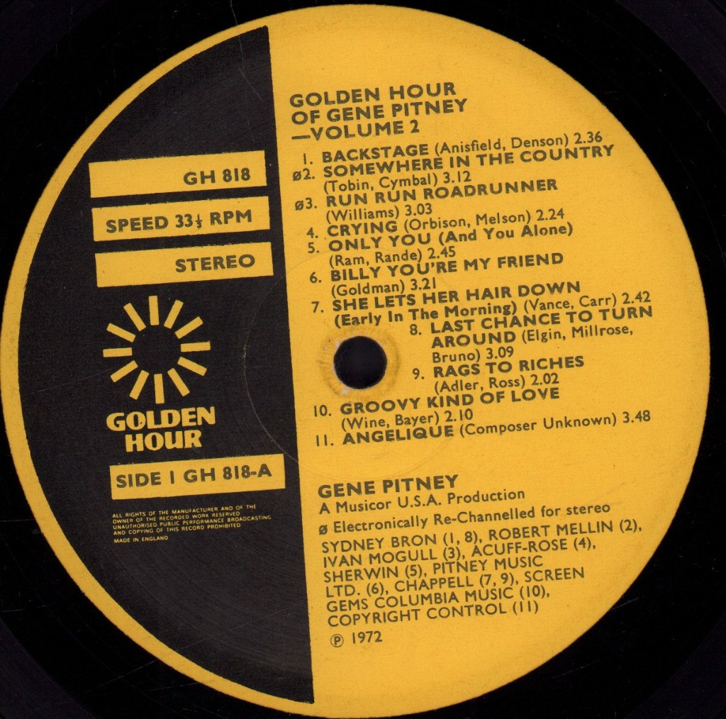 Gene Pitney - Golden Hour Of Gene Pitney Volume Two - Lp – Vinyl Tap