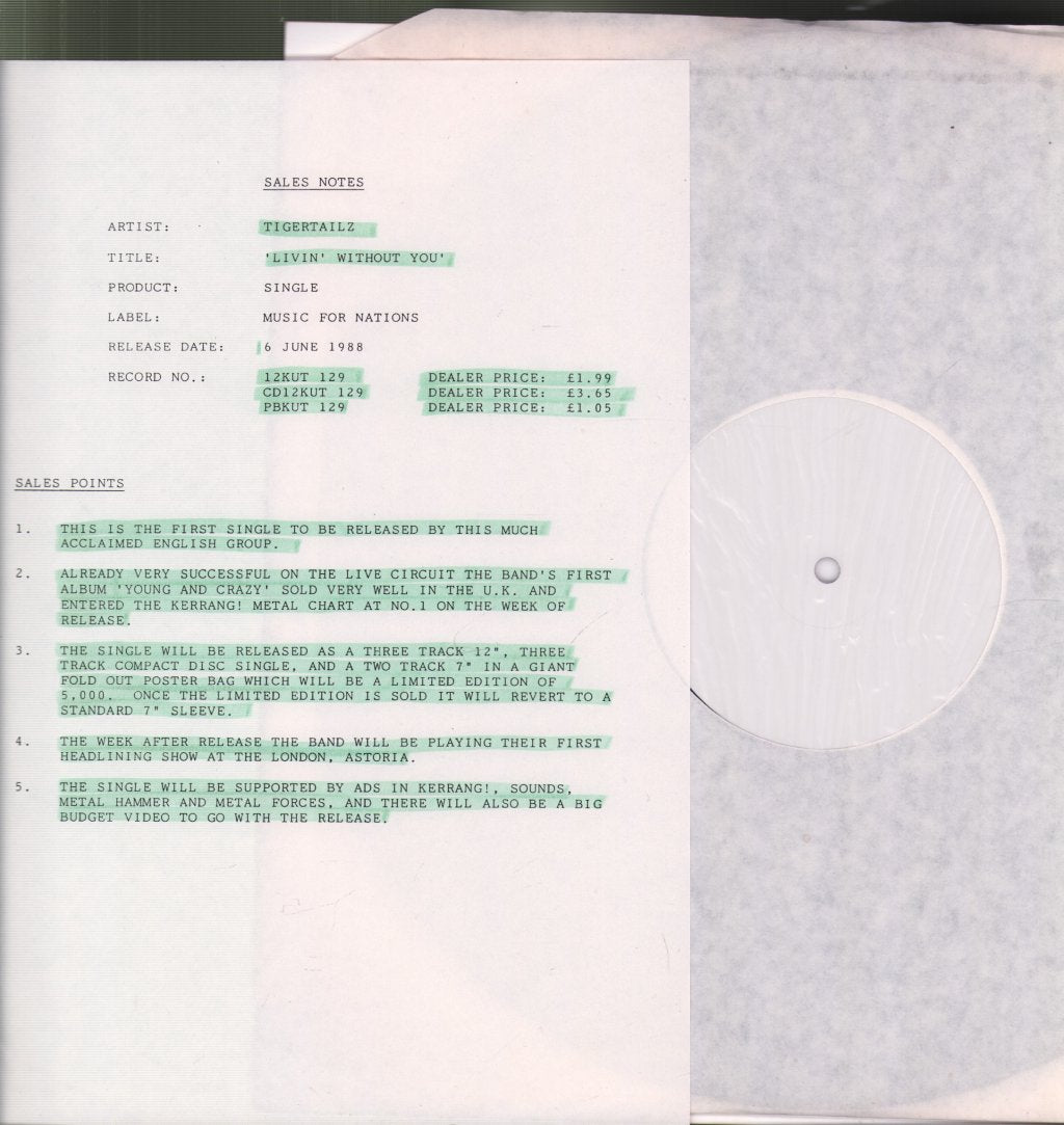 Tigertailz - Livin' Without You - 12 Inch – Vinyl Tap