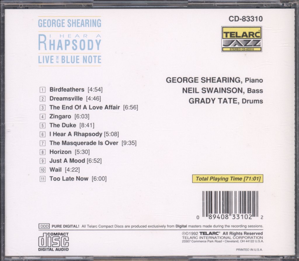 George Shearing - I Hear A Rhapsody - Live At The Blue Note - Cd ...