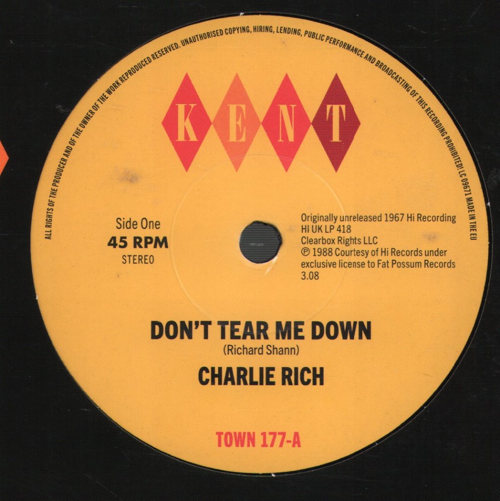 Charlie Rich - Don't Tear Me Down - 7 Inch – Vinyl Tap