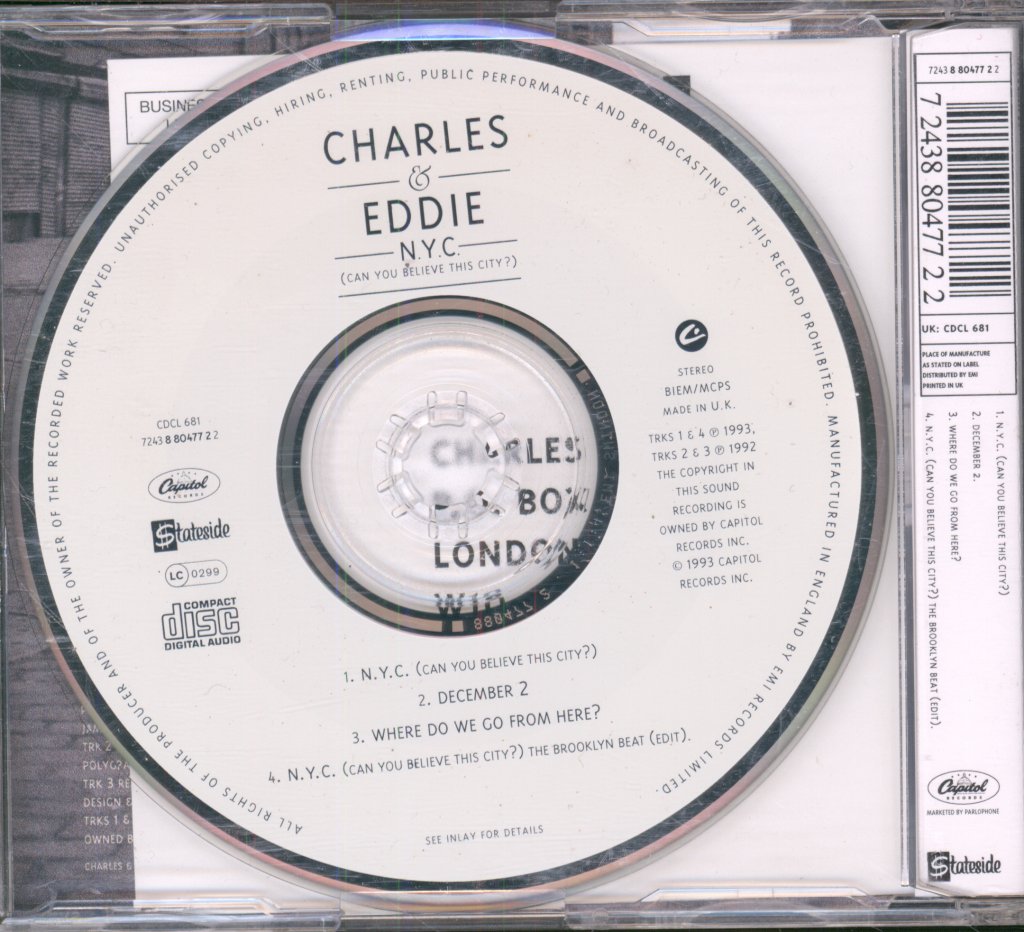 Charles And Eddie - N.Y.C. (Can You Believe This City ?) - Cd – Vinyl Tap