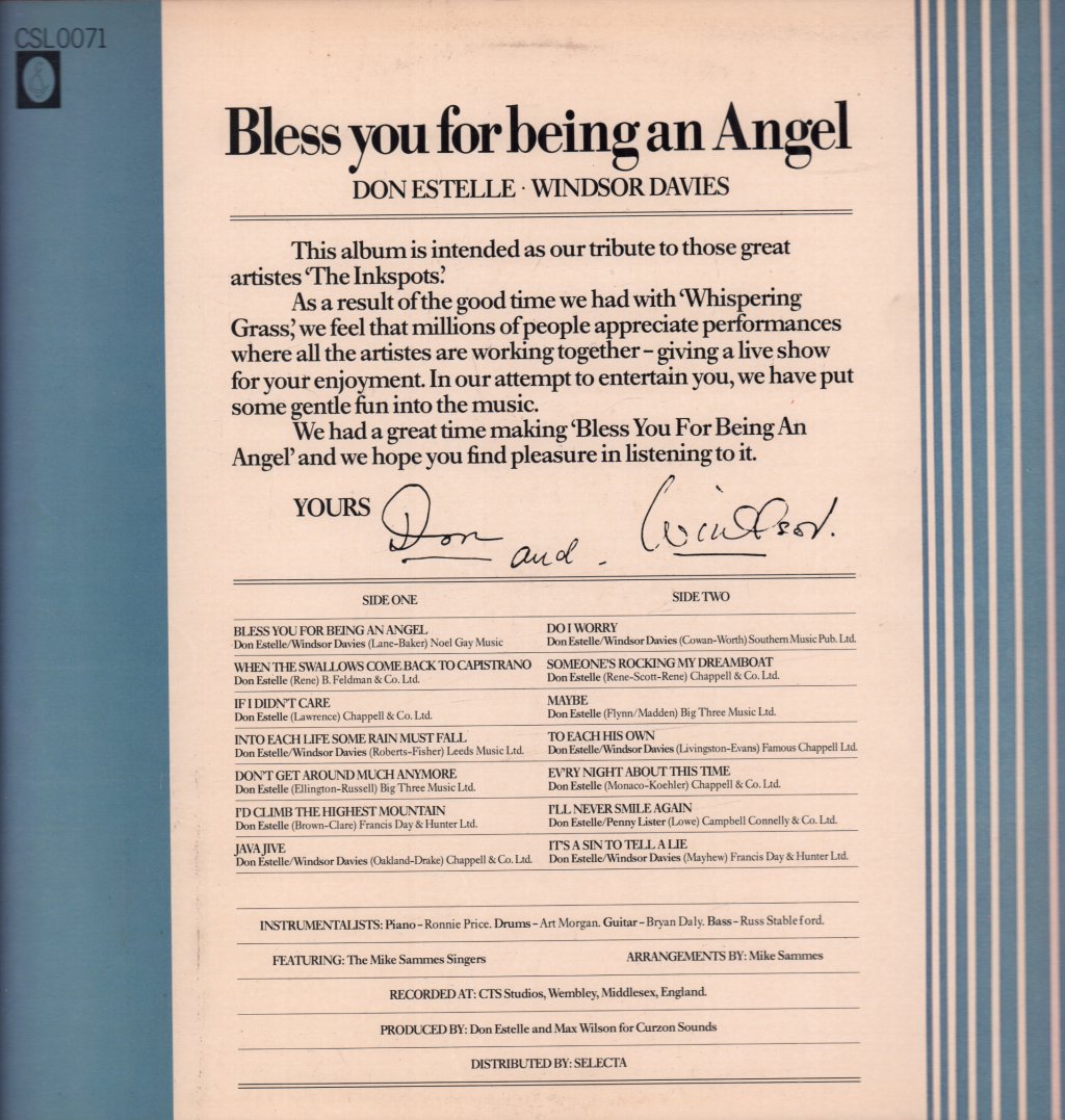 Don Estelle And Windsor Davies - Bless You For Being An Angel - Lp ...